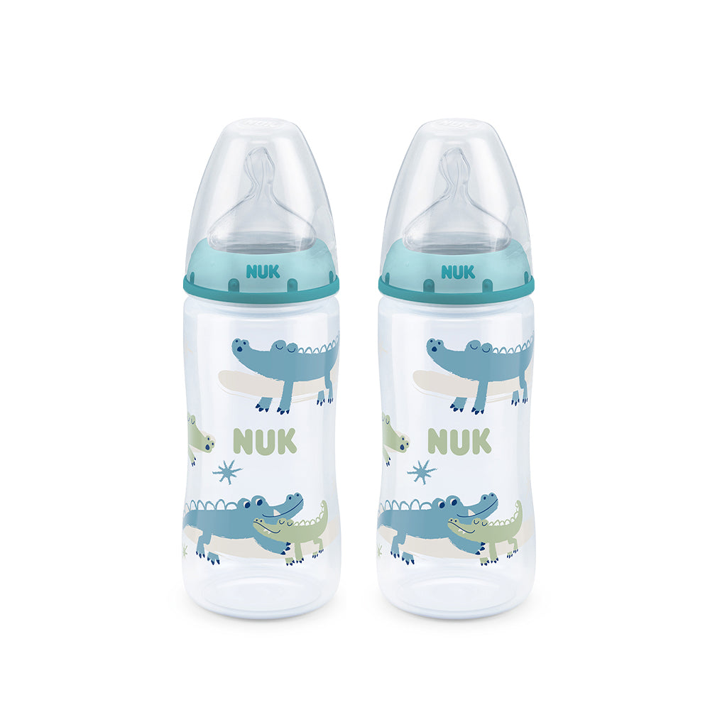 NUK Temperature Control Bottle with Silicone Teat 300ml 2 Pack - Croco